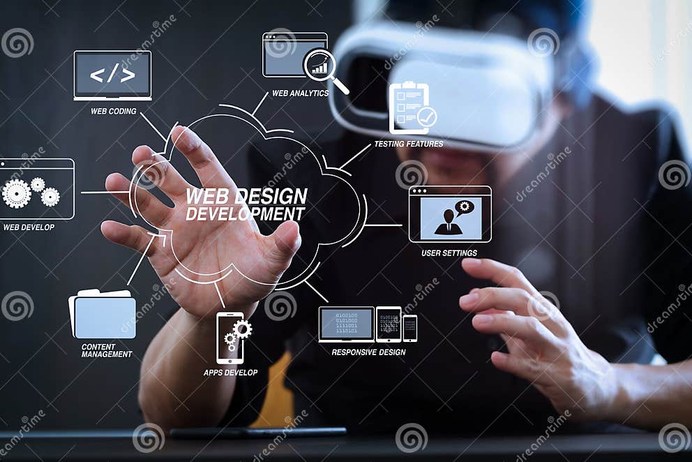 Businessman Wearing Virtual Reality Goggles in Modern Office Wit Stock ...