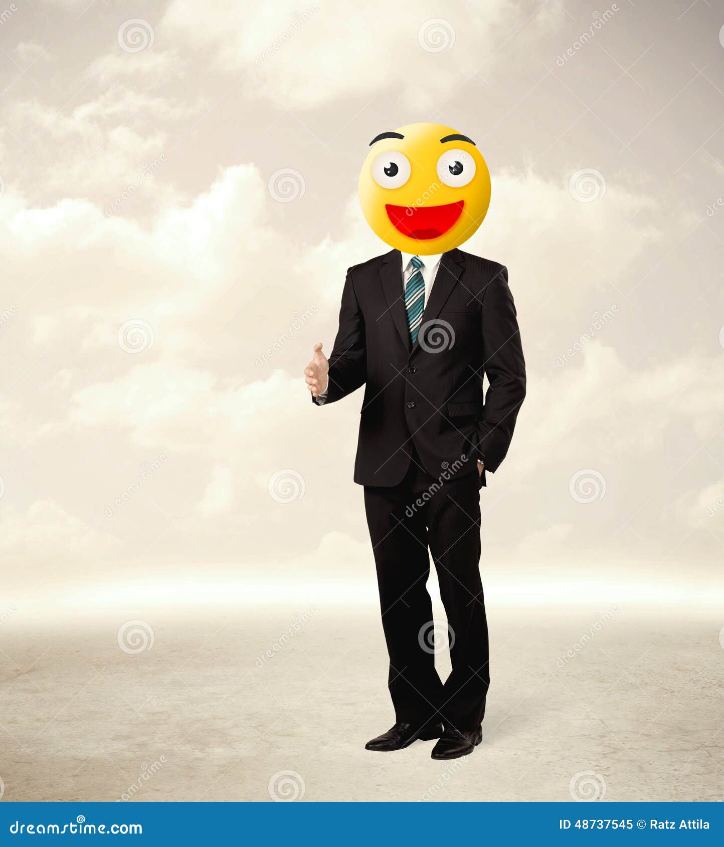 Businessman Wears Yellow Smiley Face Stock Image - Image of person ...