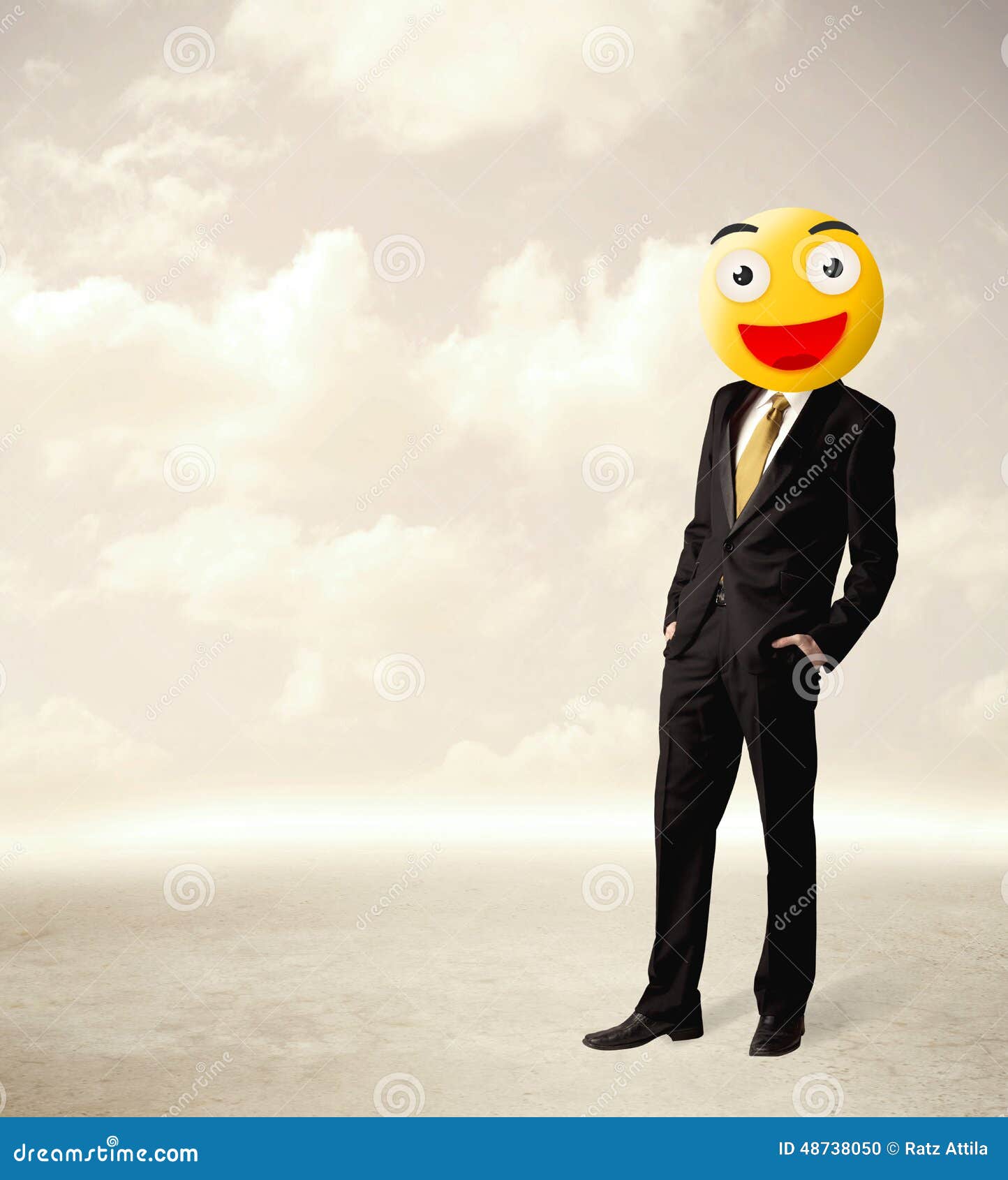Businessman Wears Yellow Smiley Face Stock Photo - Image of happy ...