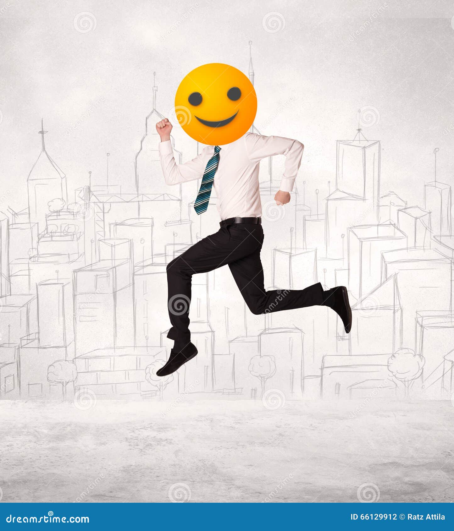 Businessman Wears Yellow Smiley Face Stock Photo - Image of grunge ...