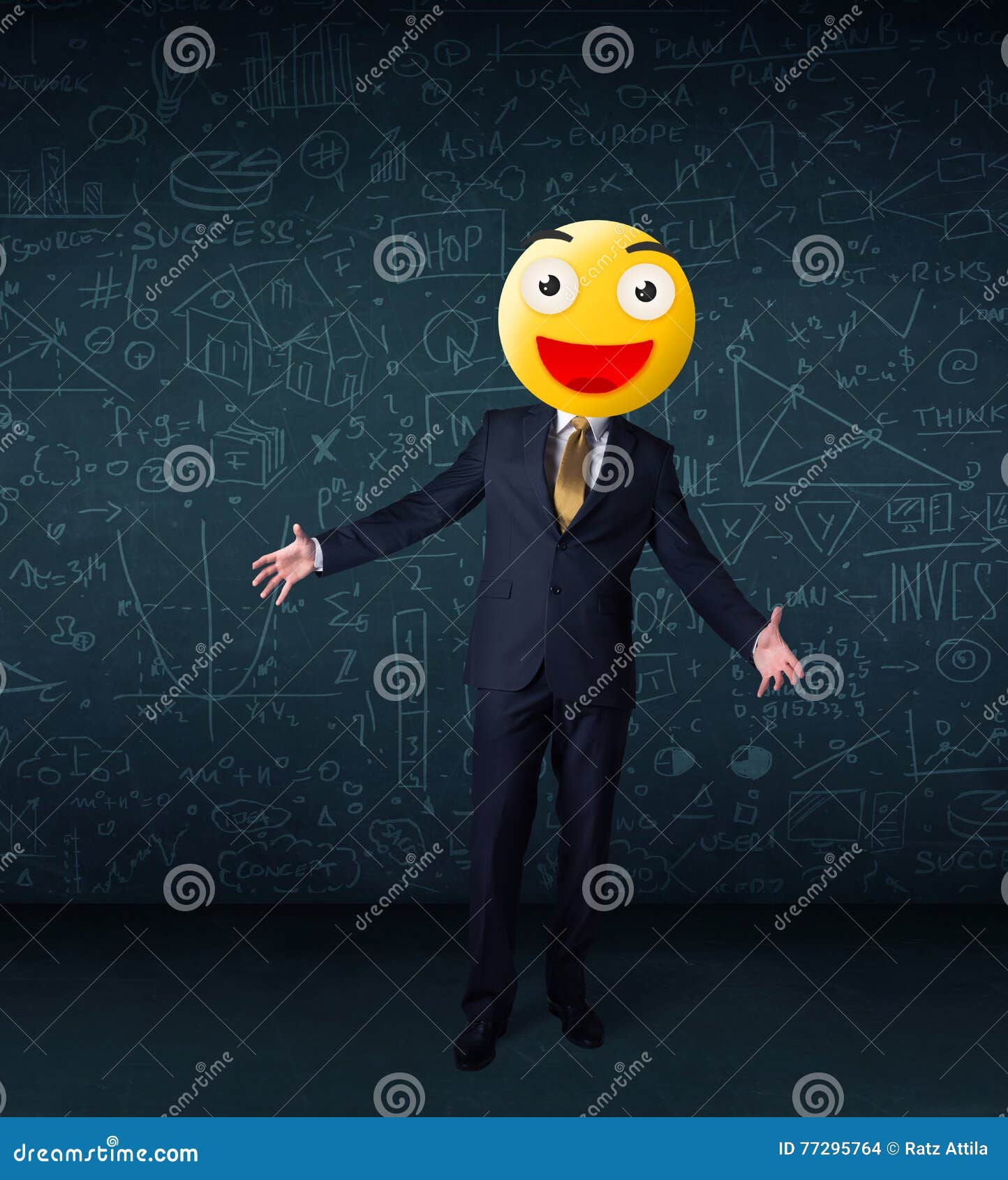 Businessman Wears Yellow Smiley Face Stock Photo - Image of human ...