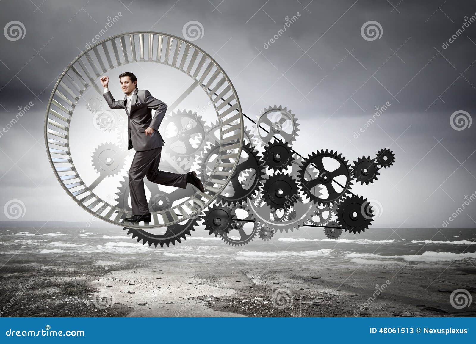 Businessman in wheel stock image. Image of active, cogwheel - 48061513