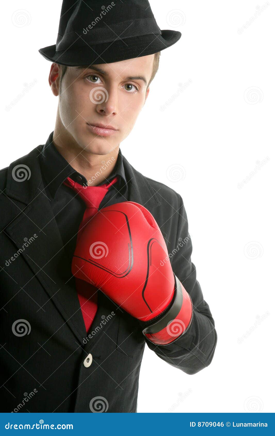 Businessman Whit Red Boxer Glove and Hat Stock Photo - Image of power ...