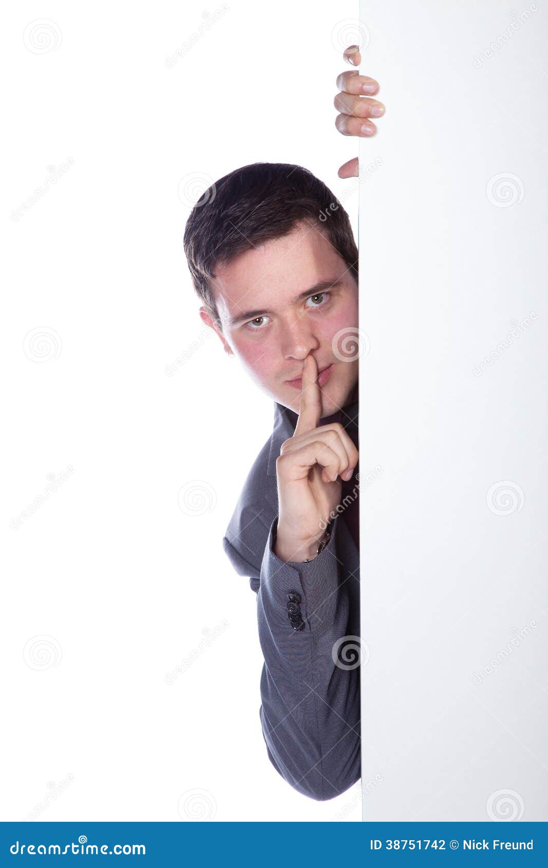 Businessman on White Background Make Sshhhh Stock Photo - Image of ...