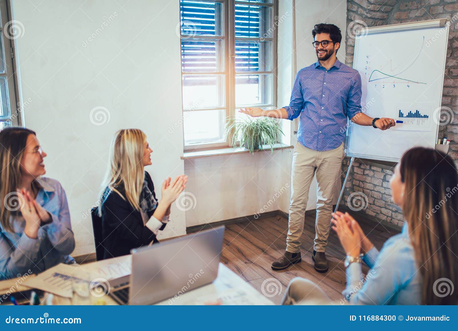 Businessman at Whiteboard Giving Presentation Stock Photo - Image of ...