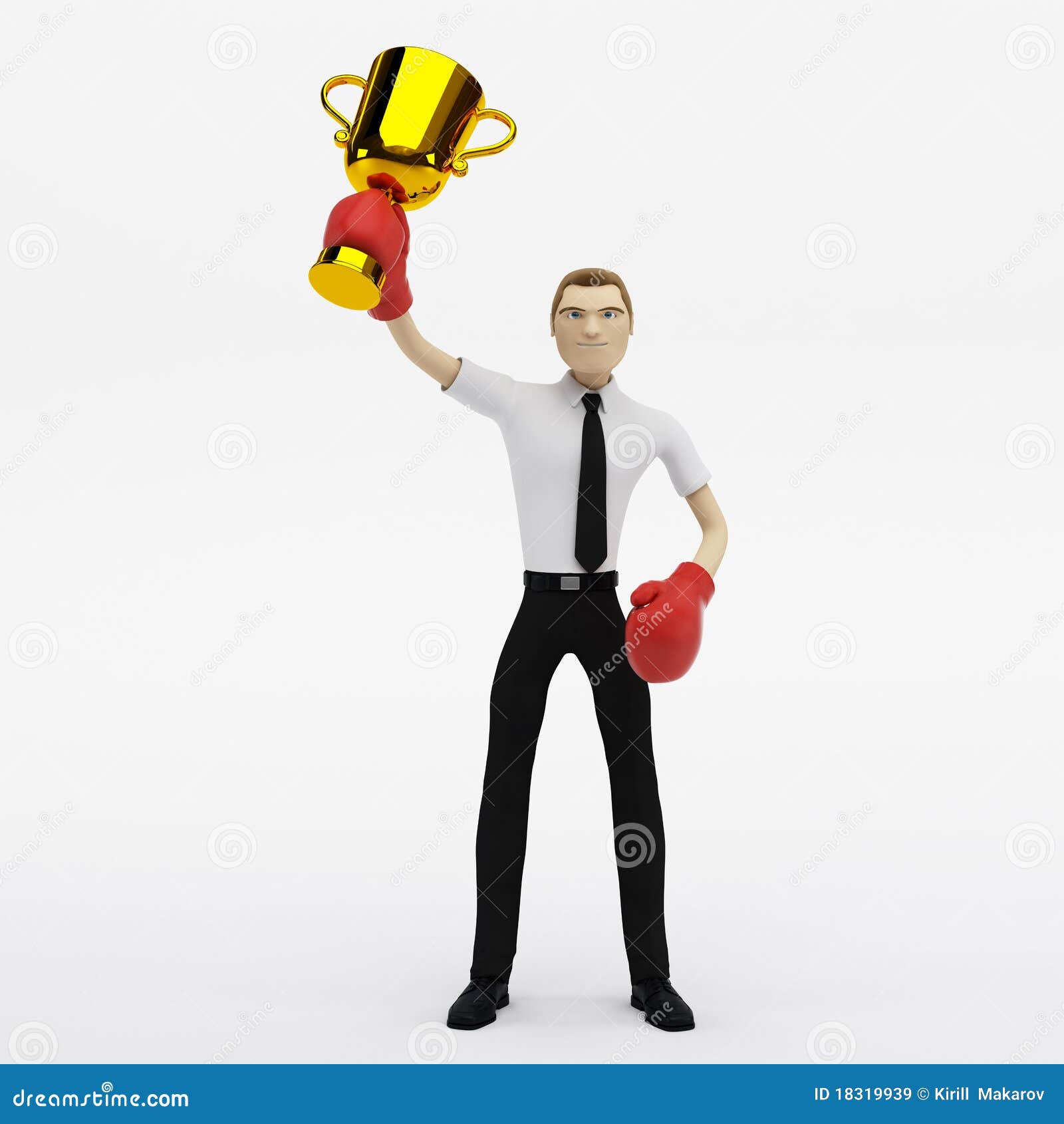 Man Or Businessman Winner Celebrating Victory Trophy Cup, Vector ...