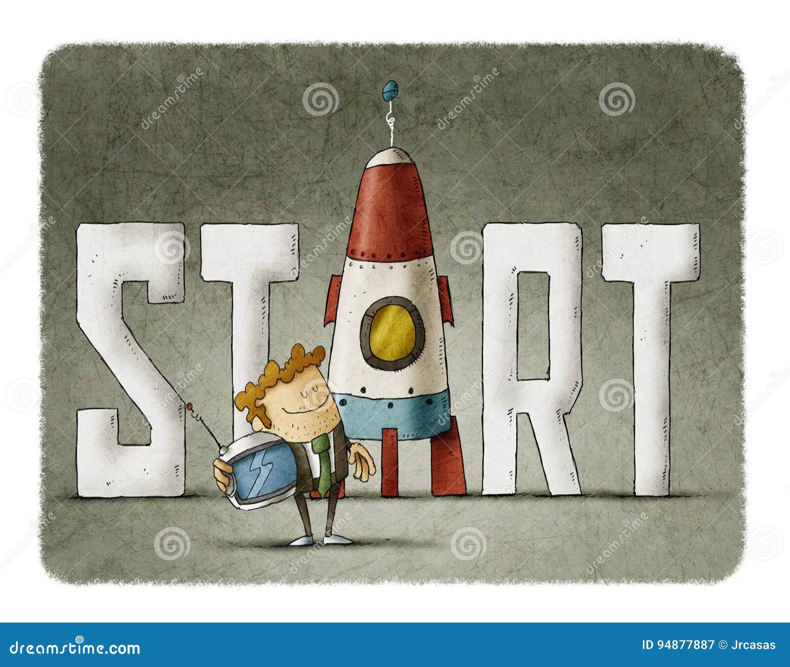 Businessman with the Word Start and a Rocket Stock Illustration ...