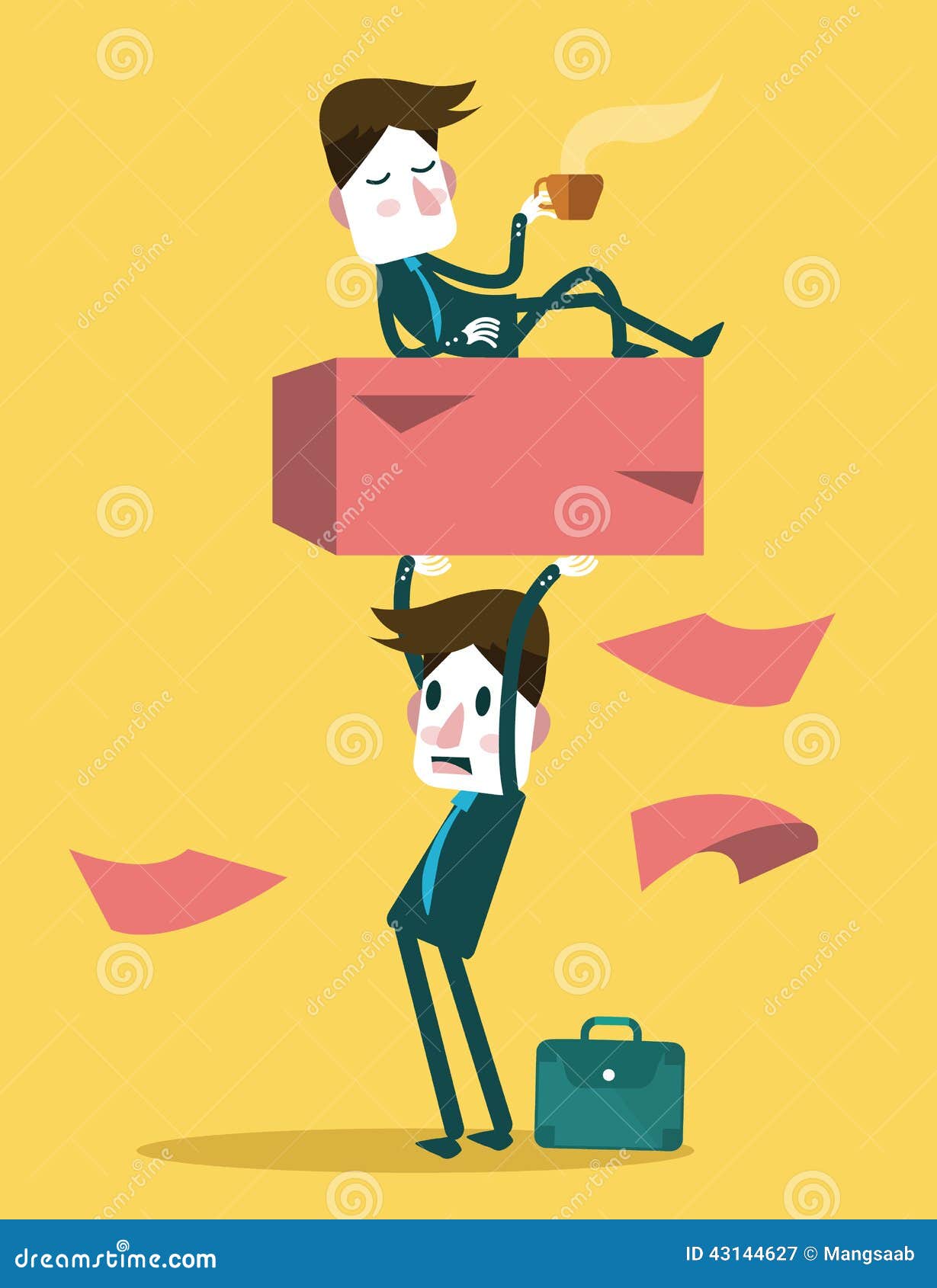 Businessman Work Hard Alone. Exploit Partner Concept. Stock Vector ...