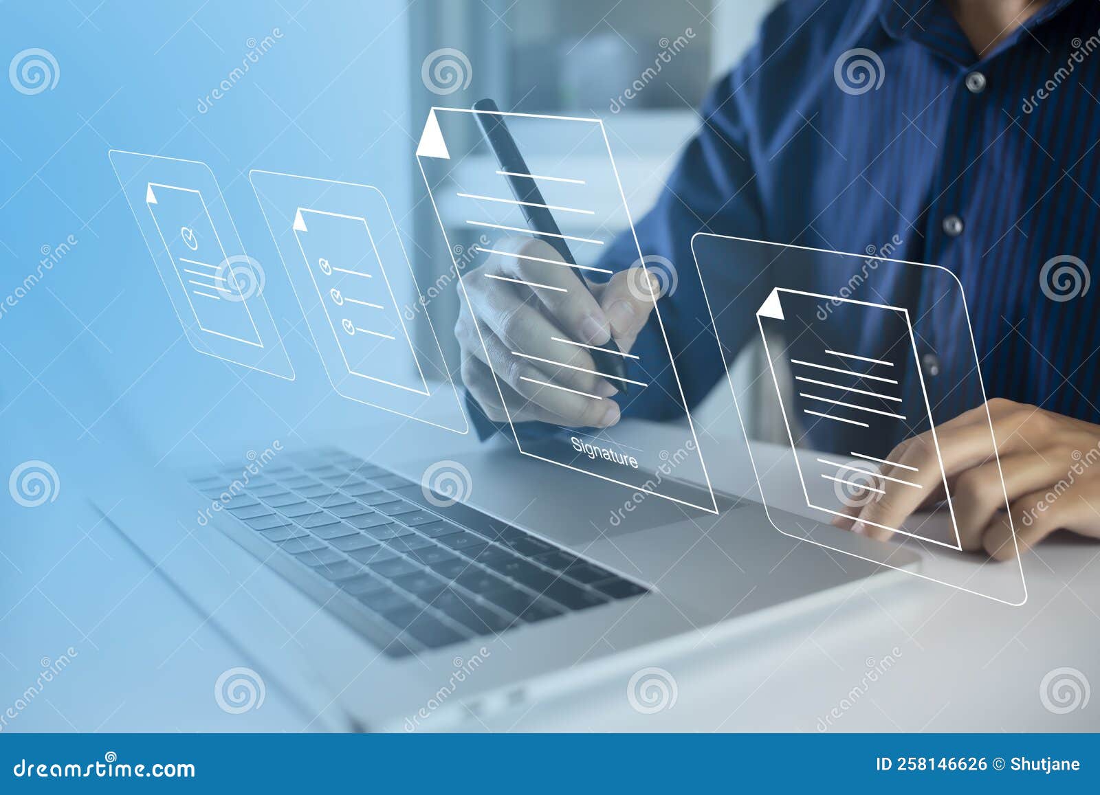 Businessman, Work from Home, Handling Documents, E-signing, Signing ...