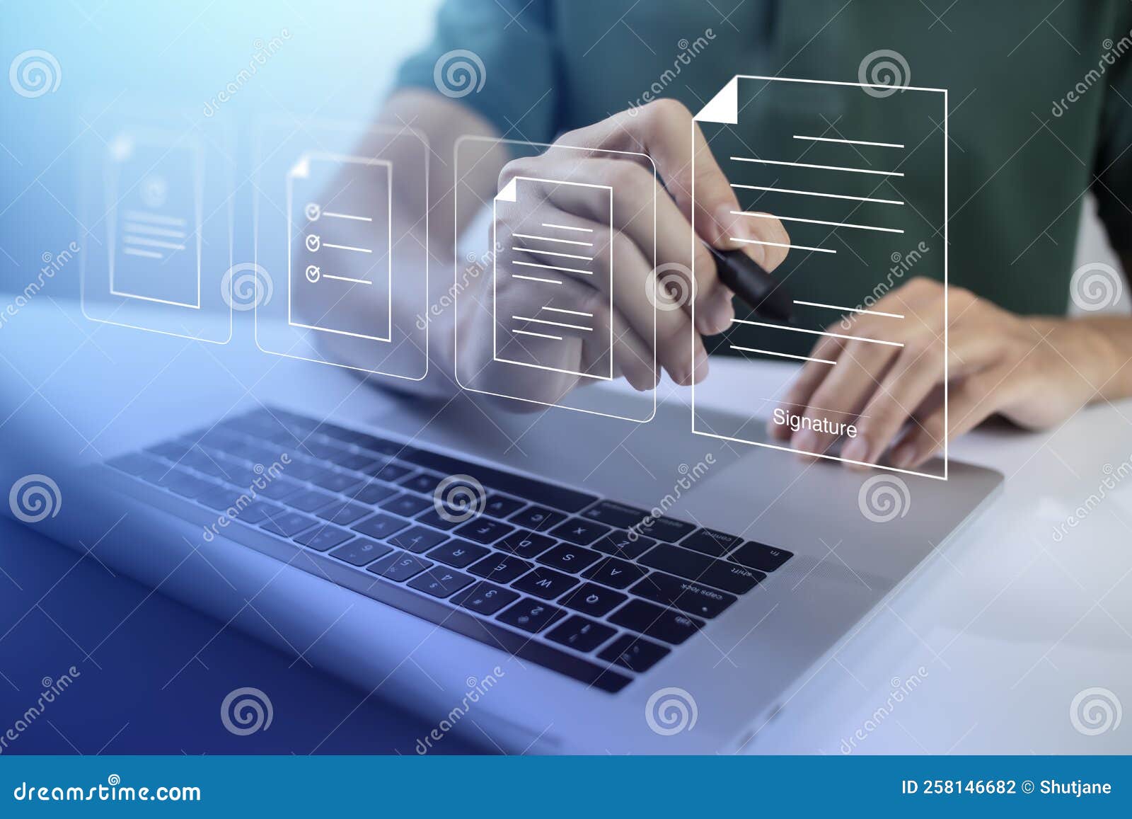 Businessman, Work from Home, Handling Documents, E-signing, Signing ...