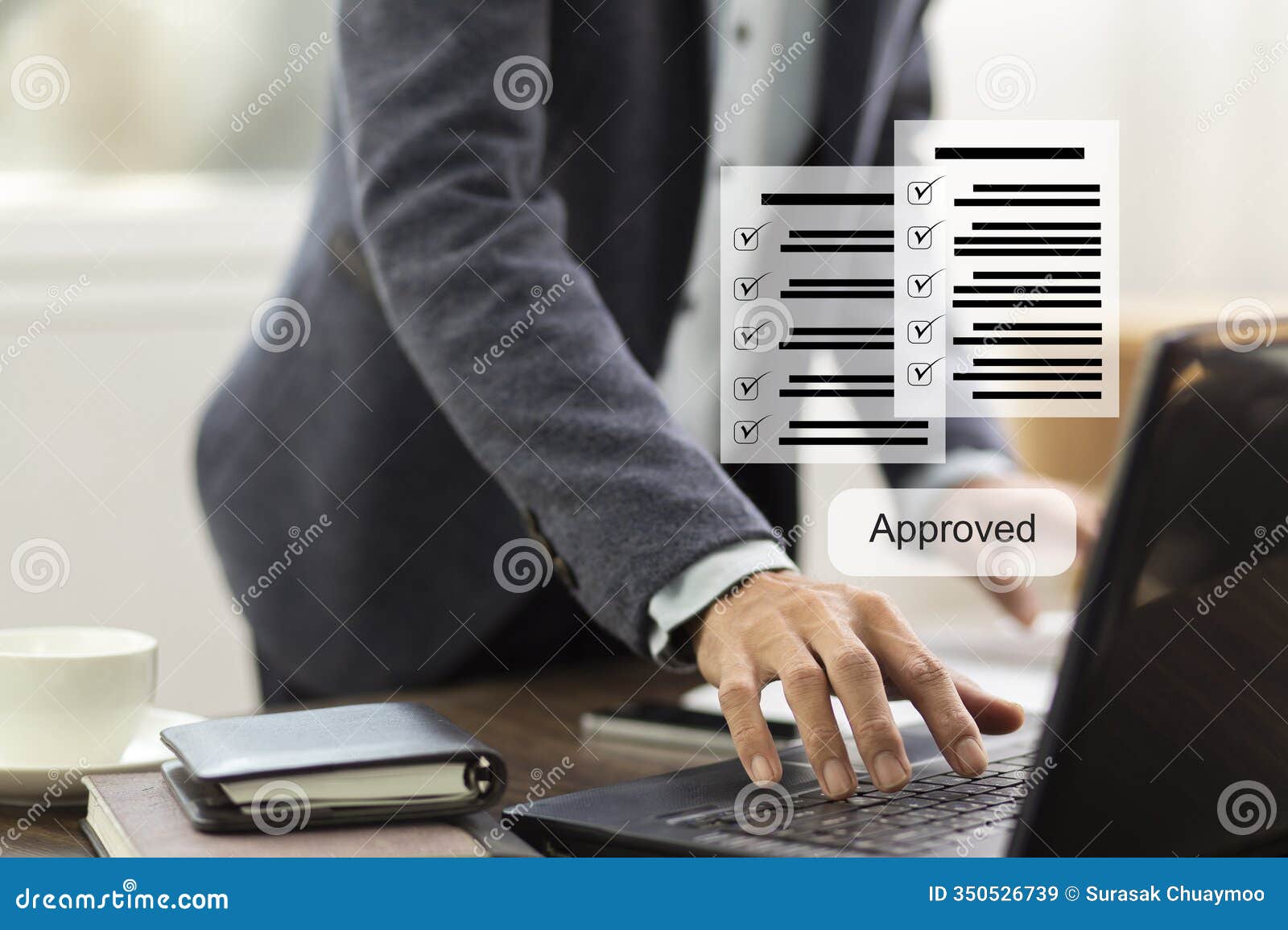 Businessman Work With Laptop And Review Document Checklist With ...