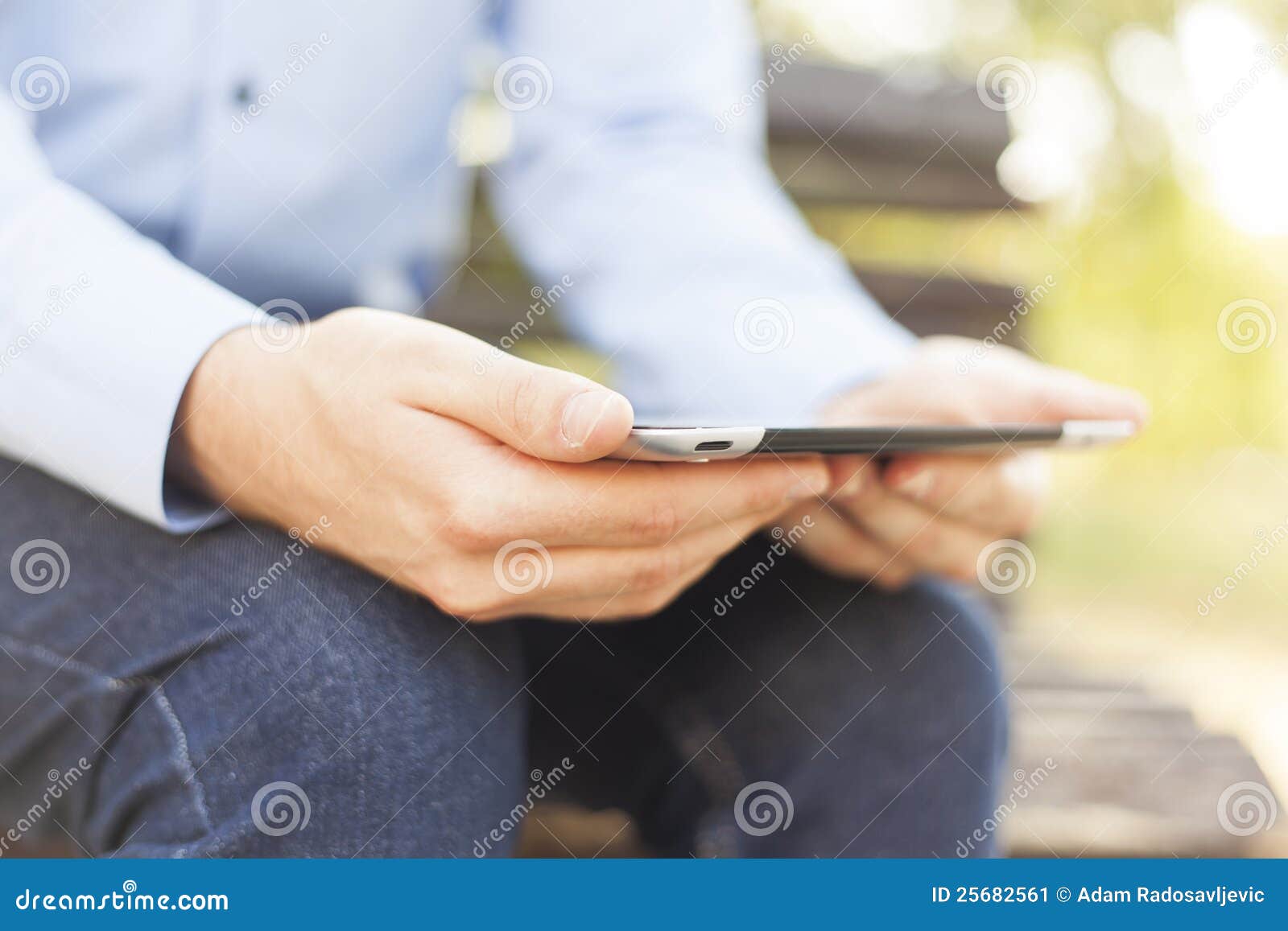 Businessman Work with Tablet Computer in Park Stock Image - Image of ...