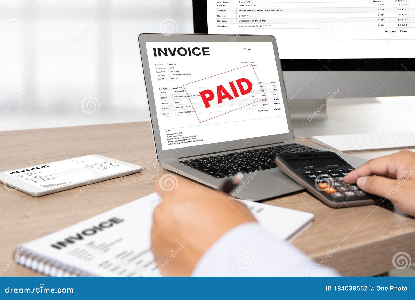 Businessman Work Using the Computer Calculating Invoice in Office ...