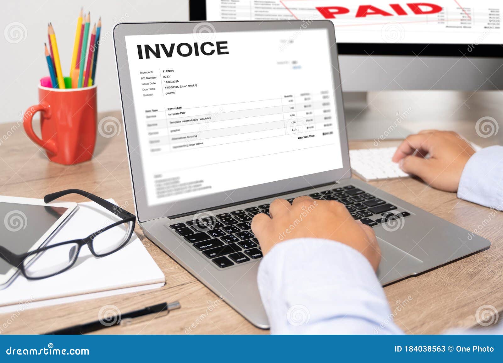 Businessman Work Using The Computer Calculating Invoice In Office ...