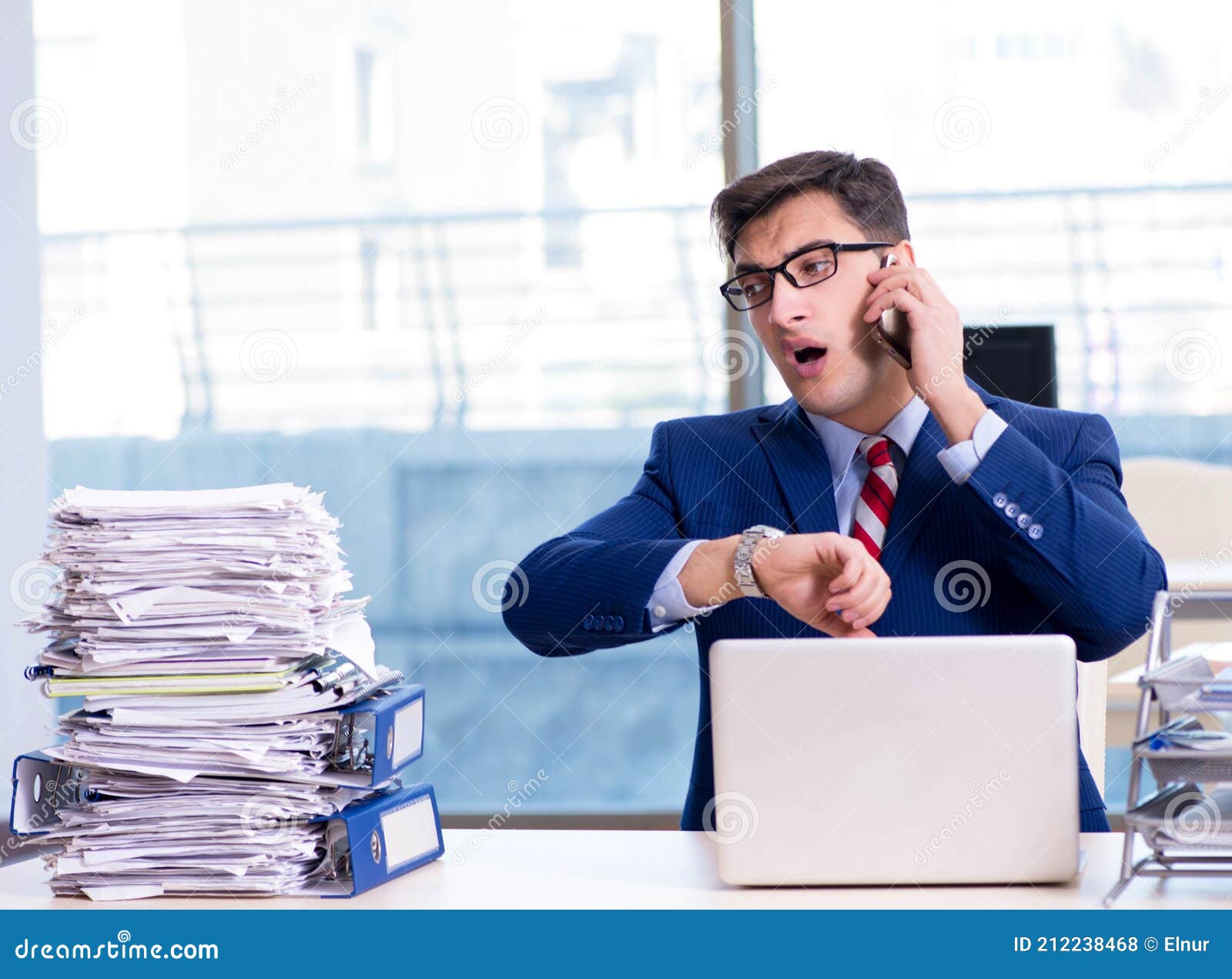 Businessman Workaholic Struggling with Pile of Paperwork Stock Photo ...