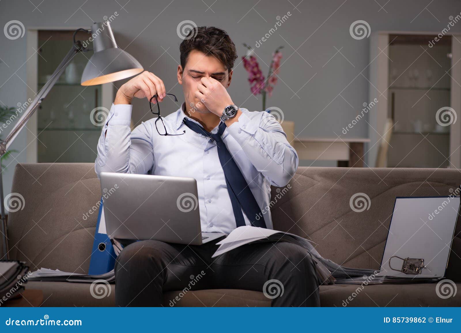 The Businessman Workaholic Working Late at Home Stock Photo - Image of ...