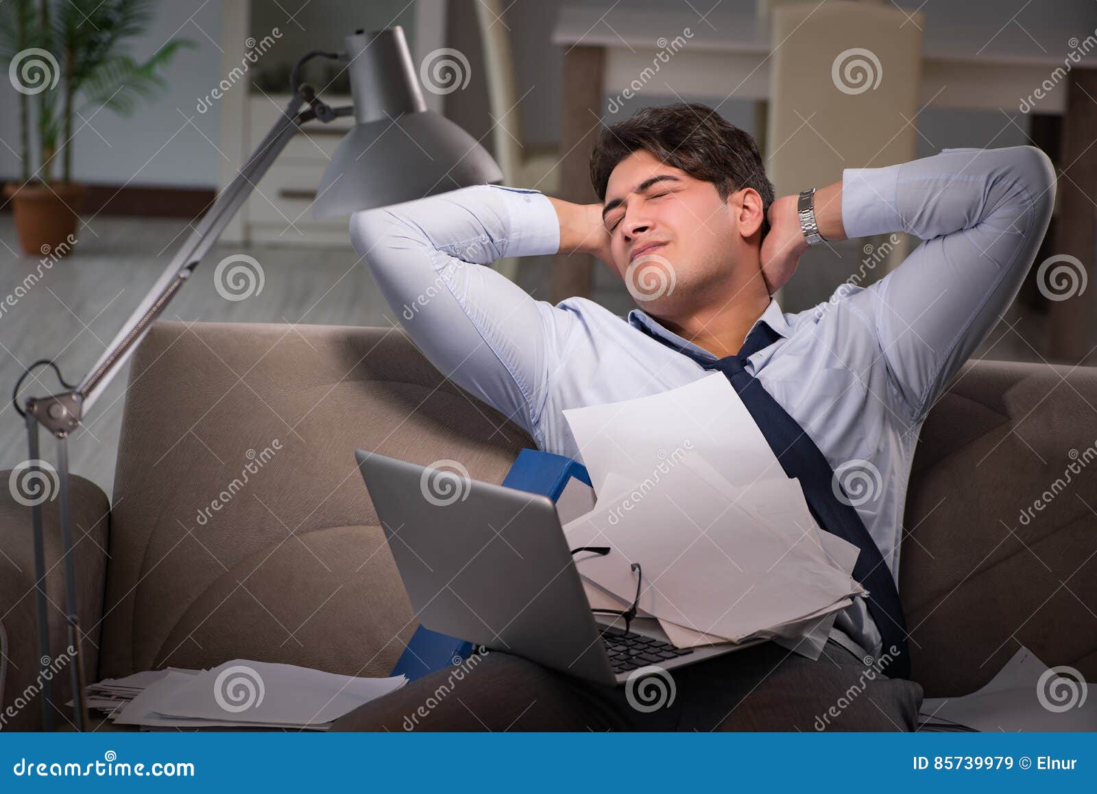 The Businessman Workaholic Working Late at Home Stock Image - Image of ...