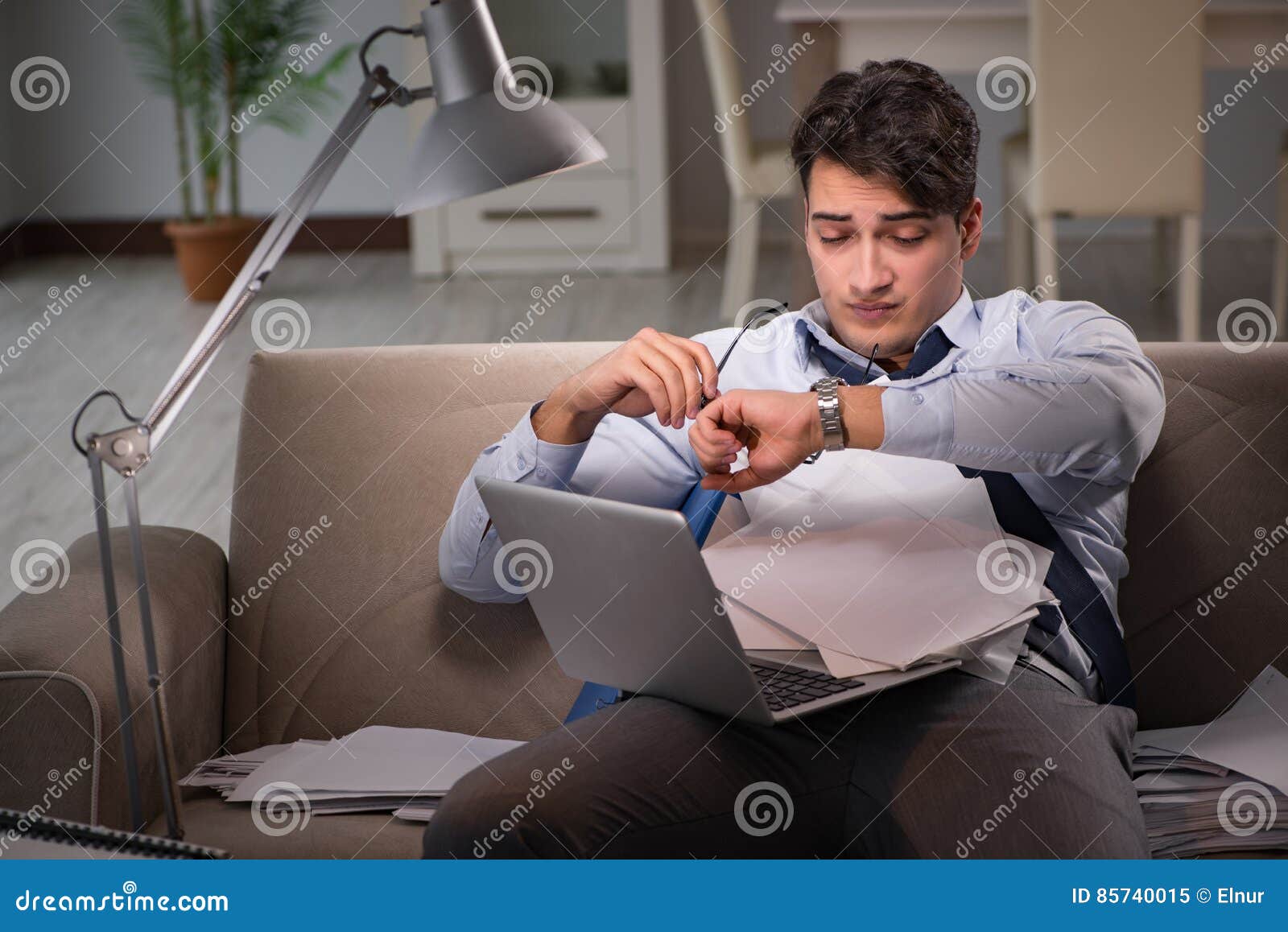 The Businessman Workaholic Working Late at Home Stock Image - Image of ...