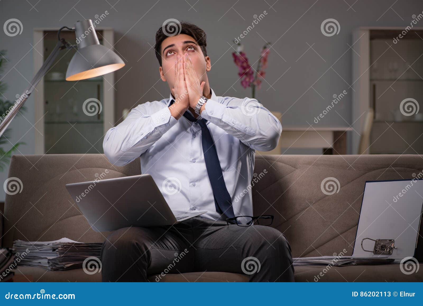 The Businessman Workaholic Working Late at Home Stock Image - Image of ...