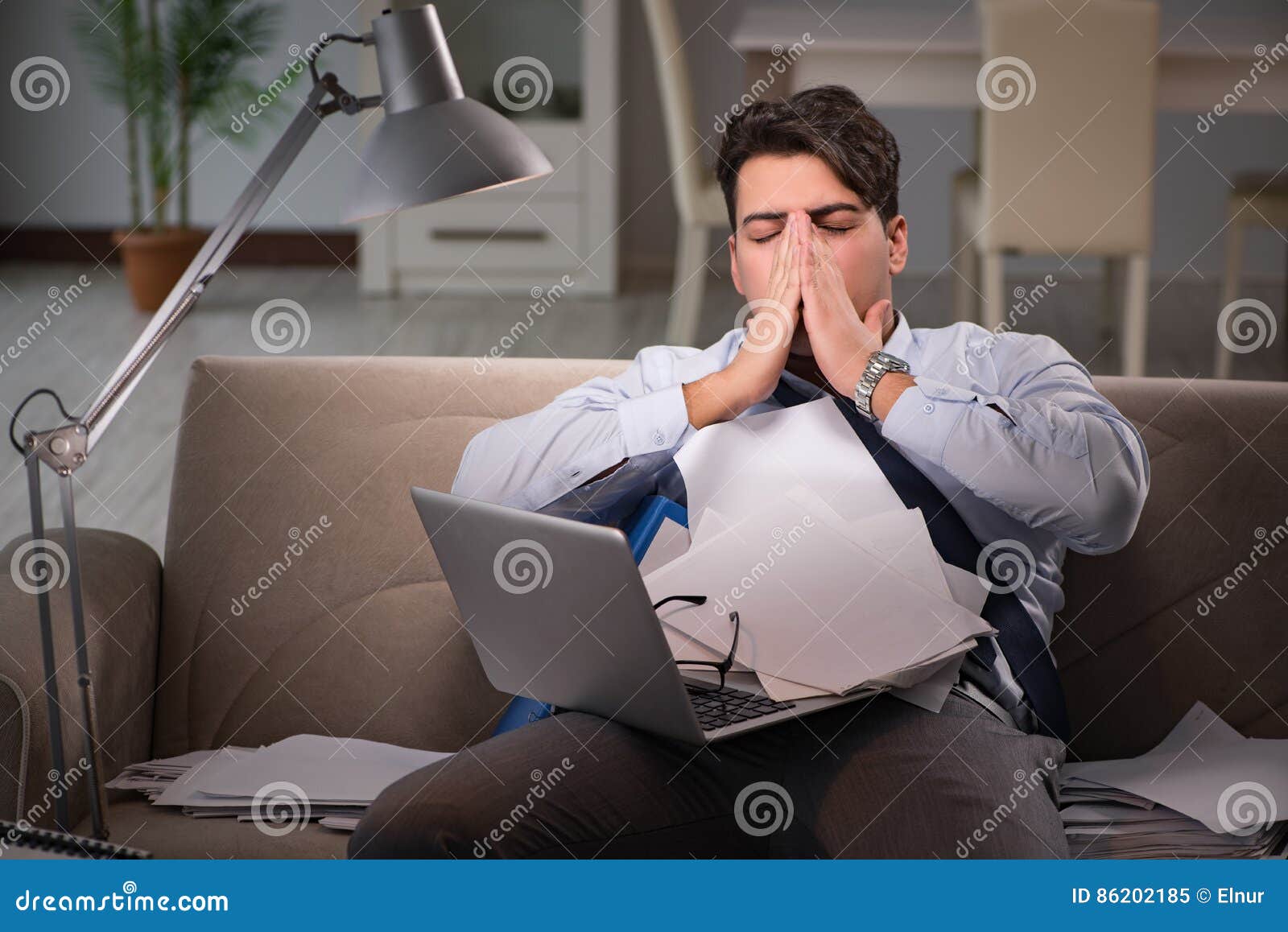 The Businessman Workaholic Working Late at Home Stock Image - Image of ...