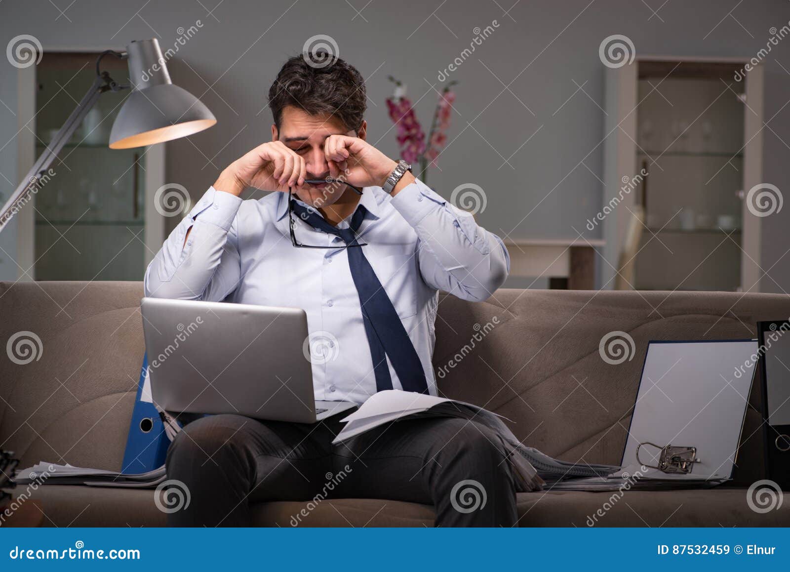 The Businessman Workaholic Working Late at Home Stock Image - Image of ...