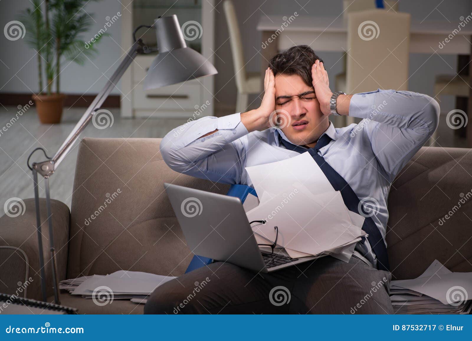The Businessman Workaholic Working Late at Home Stock Image - Image of ...