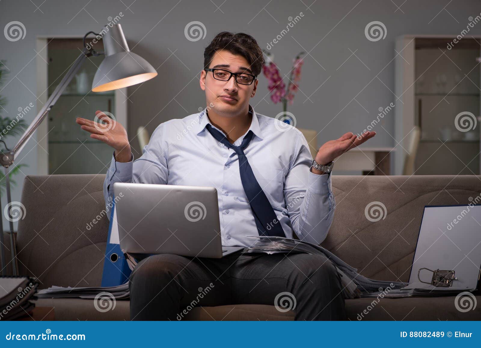 The Businessman Workaholic Working Late at Home Stock Image - Image of ...