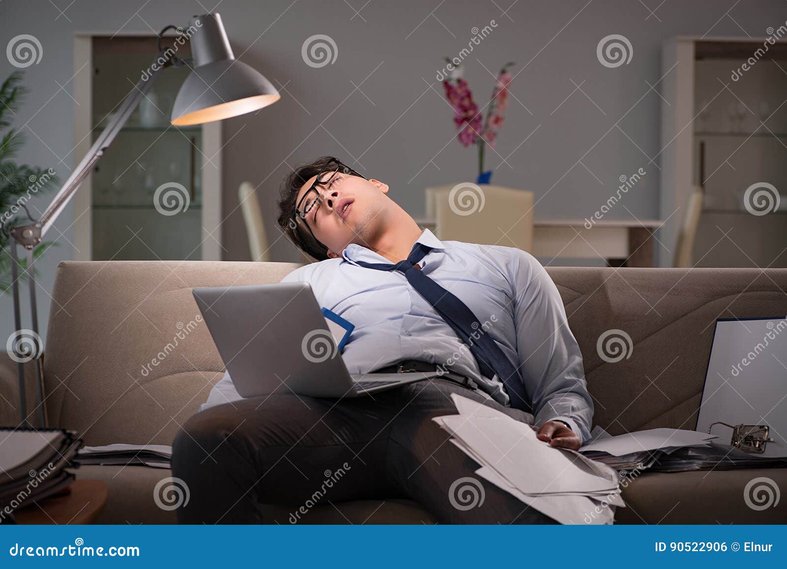 The Businessman Workaholic Working Late at Home Stock Photo - Image of ...