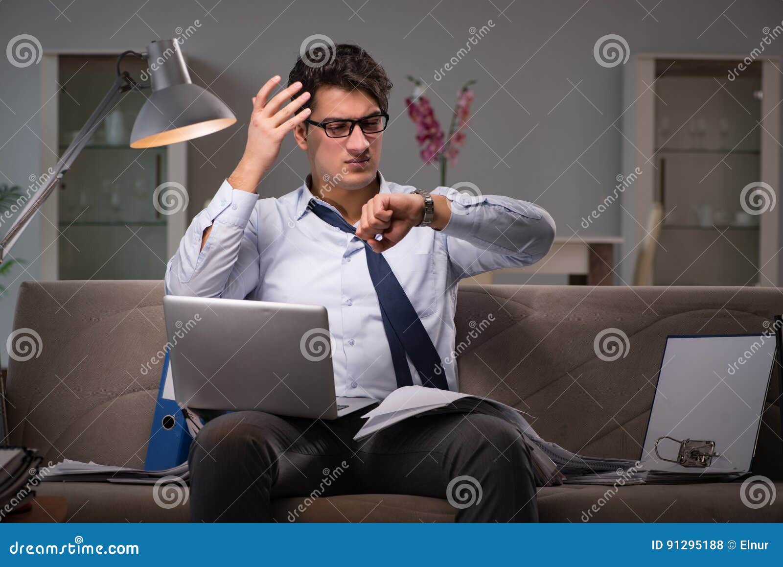 The Businessman Workaholic Working Late at Home Stock Photo - Image of ...