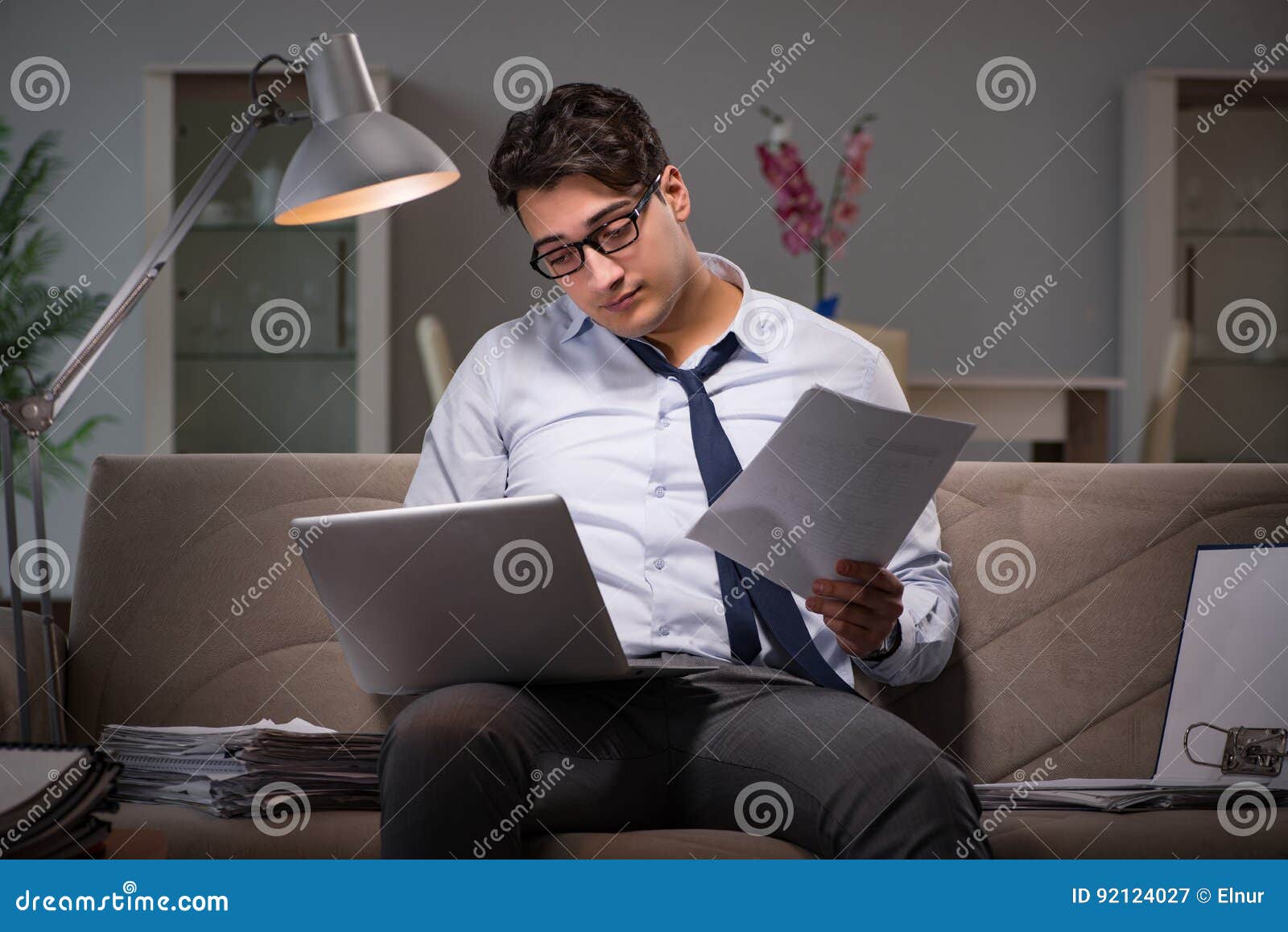 The Businessman Workaholic Working Late at Home Stock Image - Image of ...