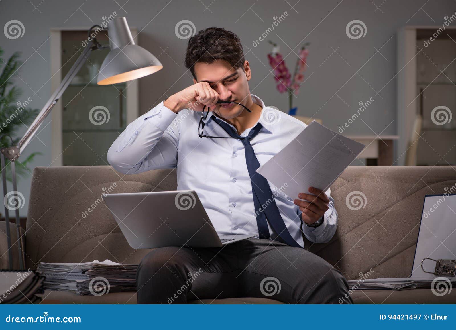 The Businessman Workaholic Working Late at Home Stock Image - Image of ...