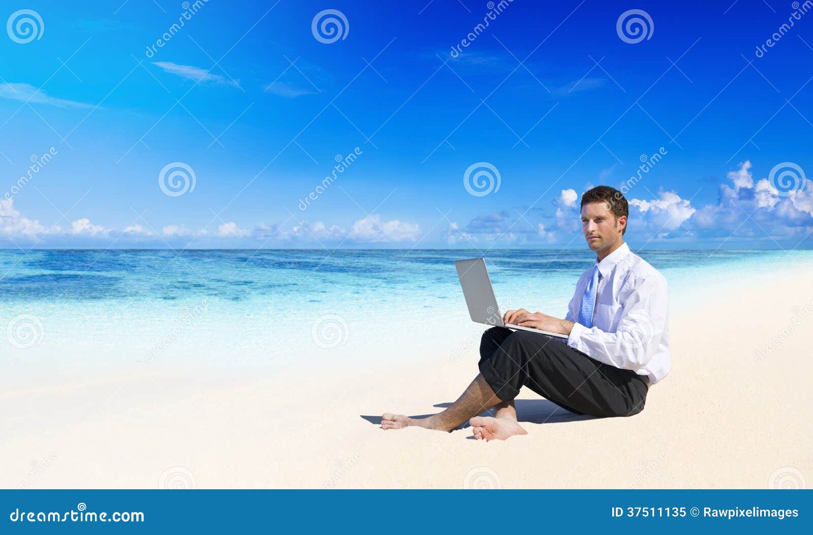 Businessman Working on the Beach Stock Image - Image of person ...
