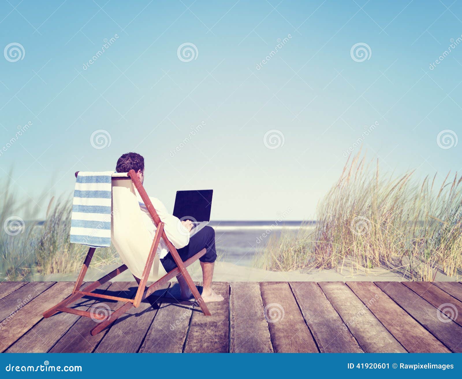Businessman Working by the Beach Stock Image - Image of plank, sand ...