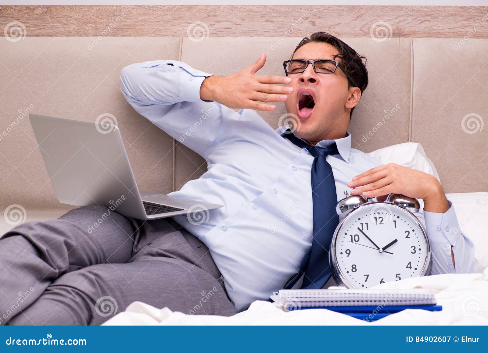 The Businessman Working in the Bed at Home Stock Image - Image of ...