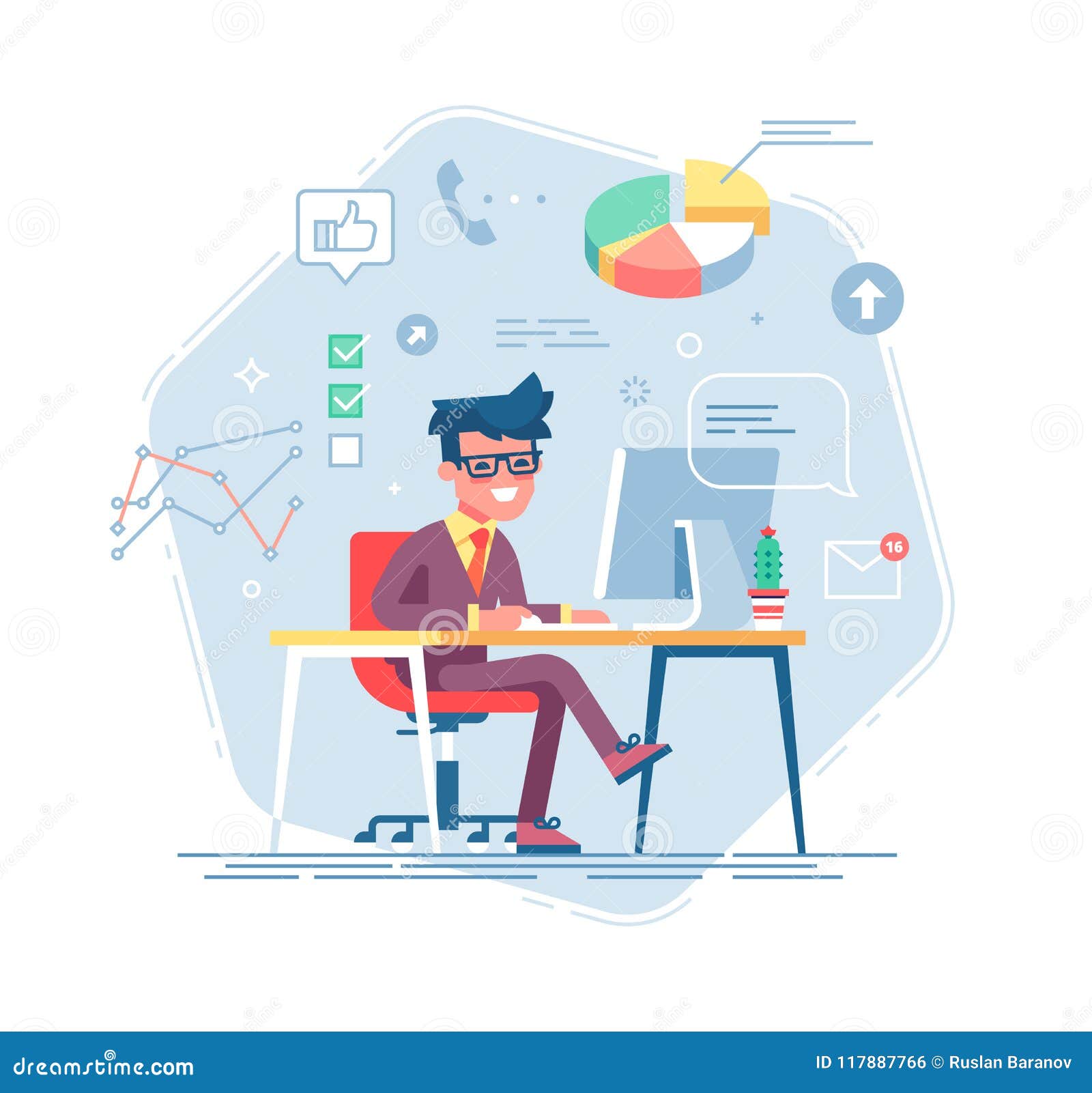 Businessman Working Behind His Computer. Vector. Stock Vector ...