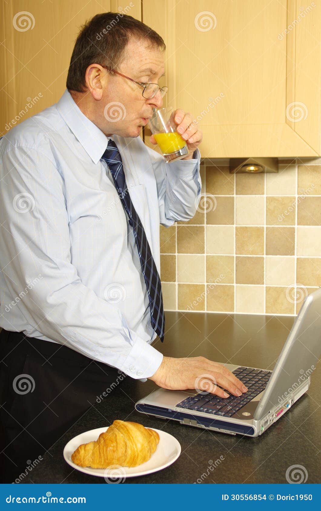 Businessman Working Breakfast Stock Photo - Image of eating, juice ...