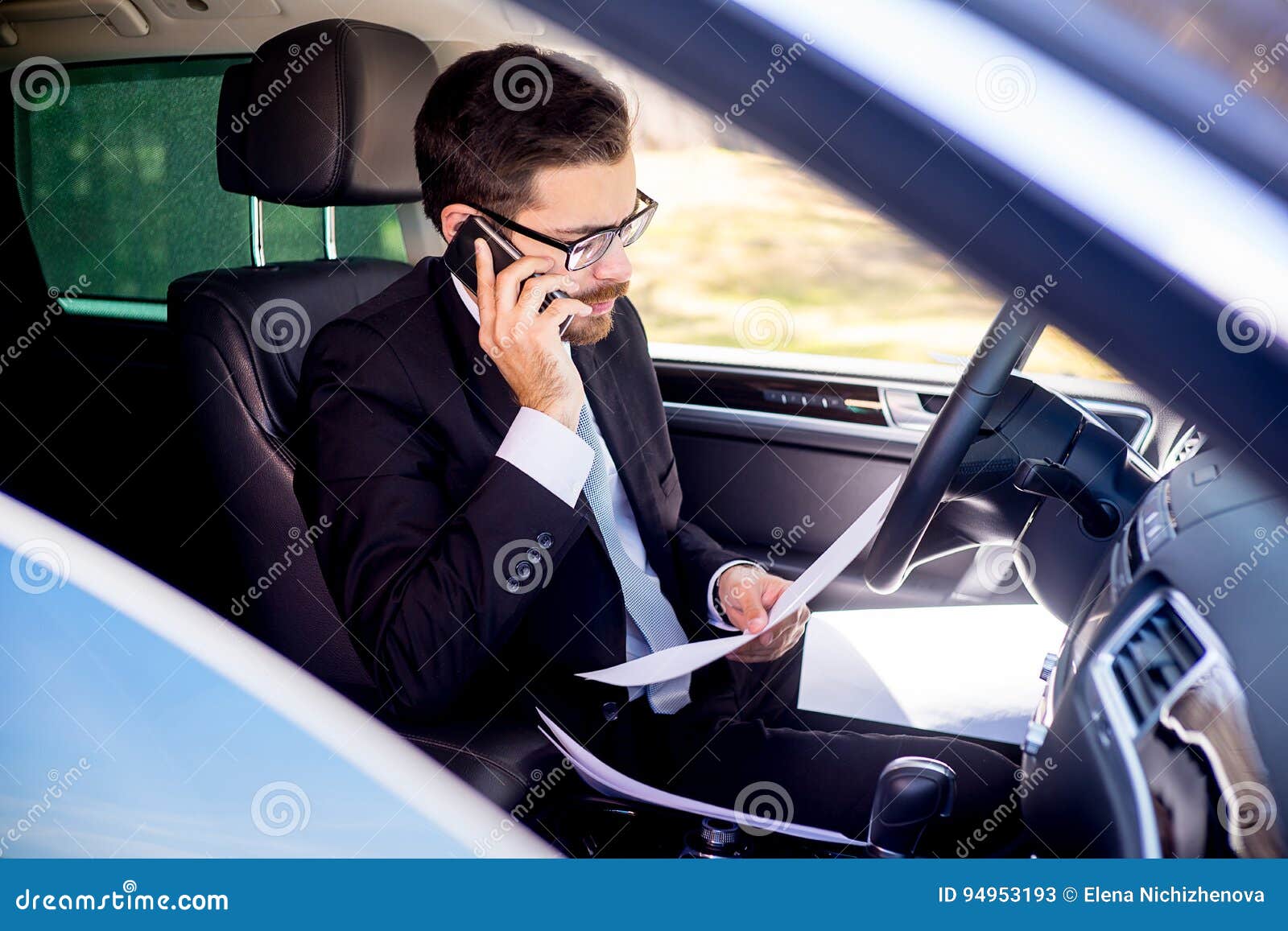 Businessman Working from Car Stock Image - Image of travel, person ...