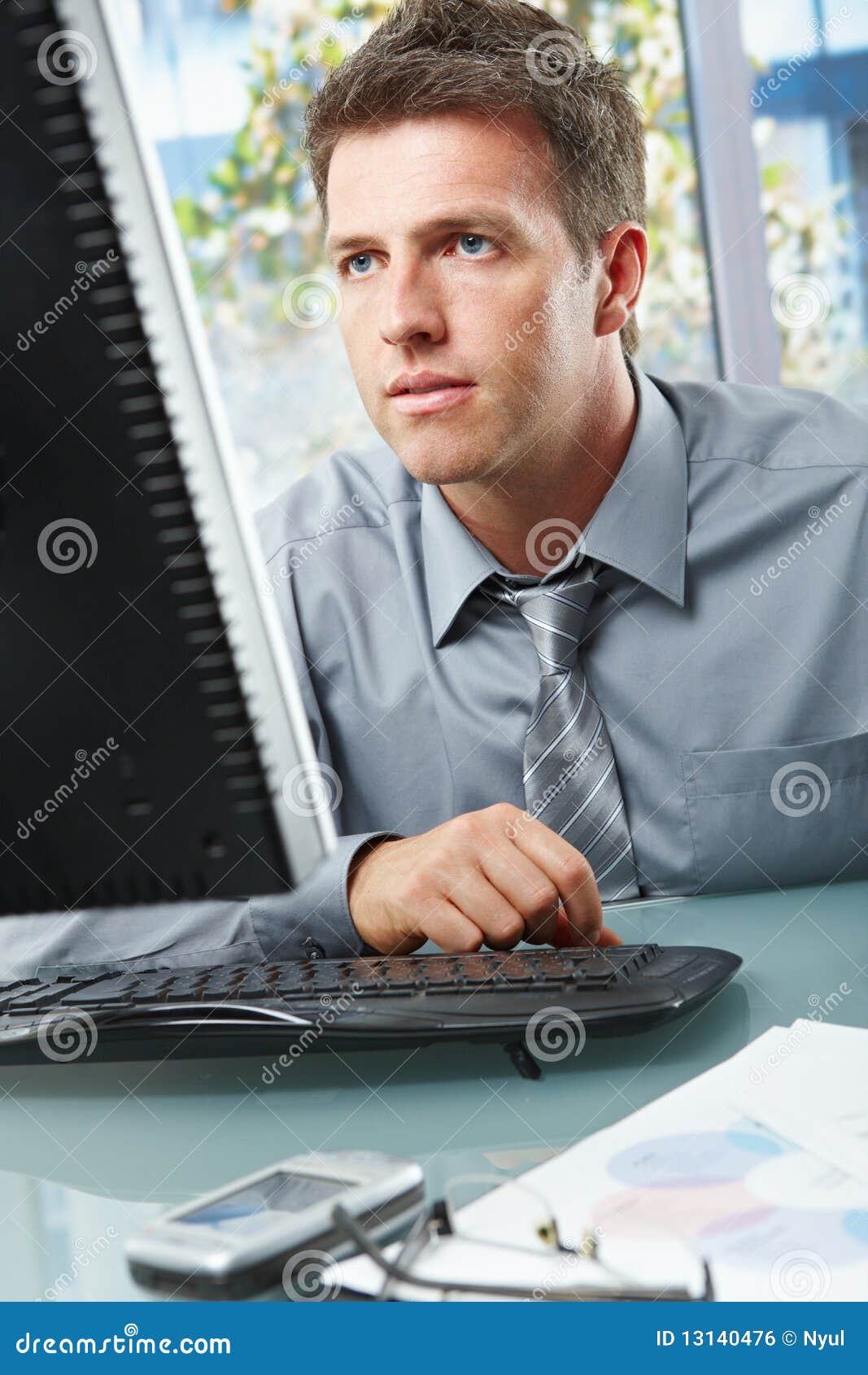 Businessman Working on Computer Stock Photo - Image of elegant ...