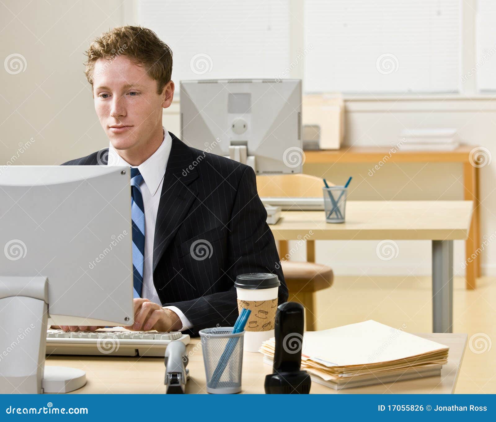 Businessman Working on Computer Stock Photo - Image of sitting ...
