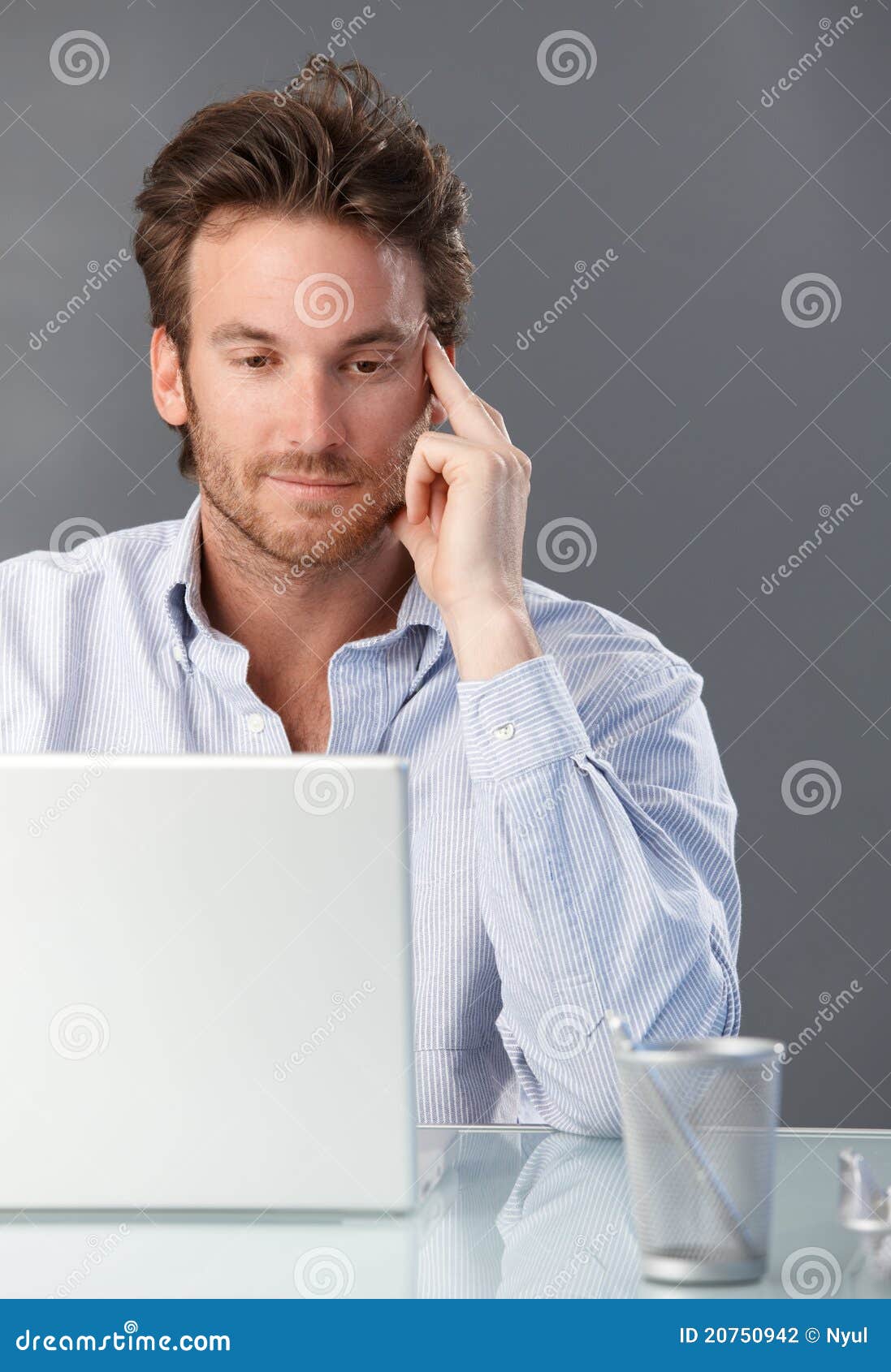 Businessman Working with Computer Stock Photo - Image of laptop, face ...