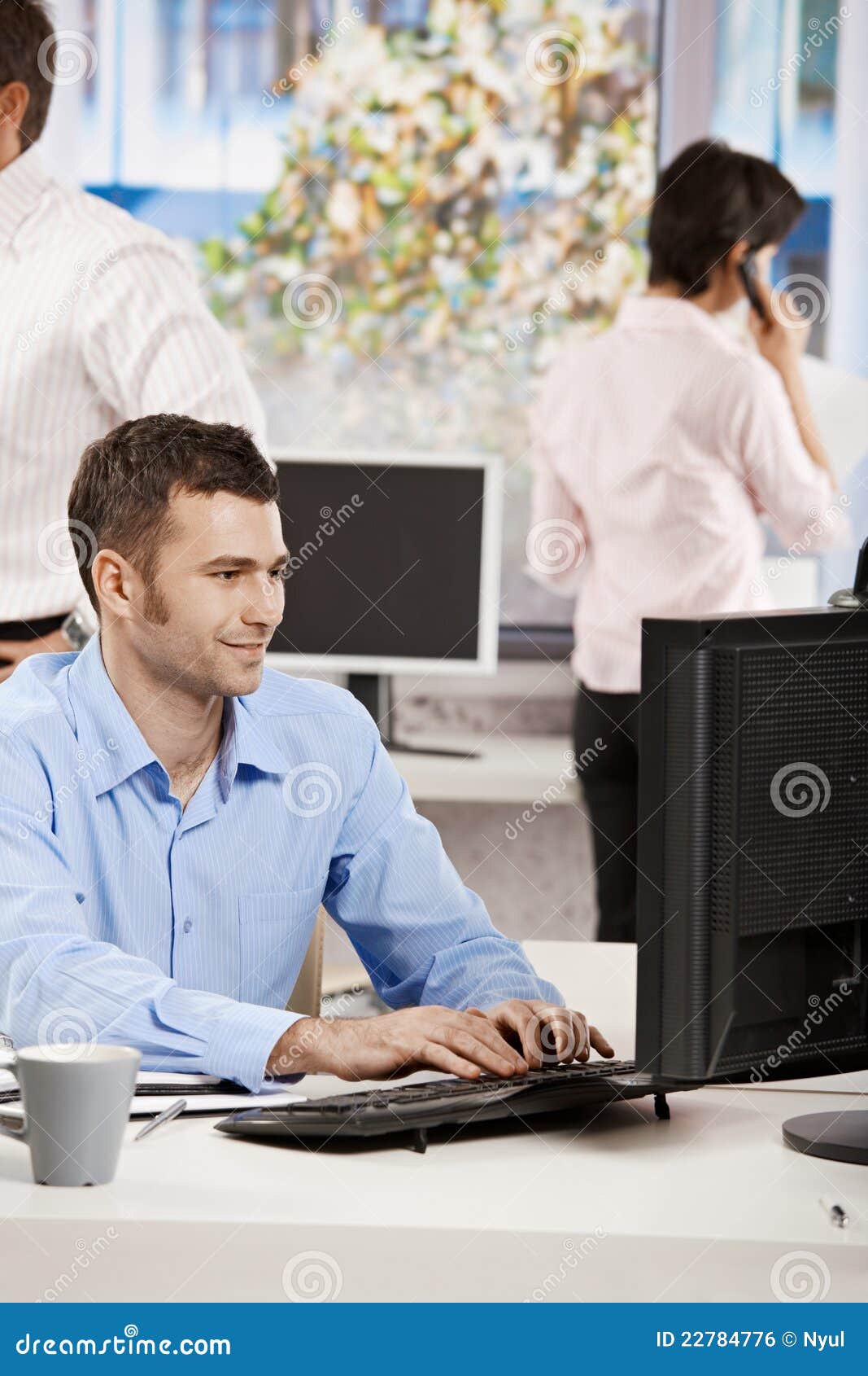 Businessman Working on Computer Stock Photo - Image of face, collar ...