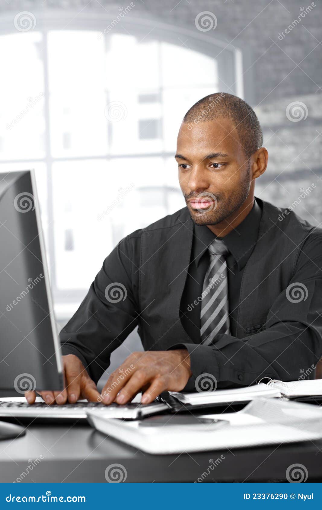 Businessman Working on Computer Stock Photo - Image of focusing, indoor ...