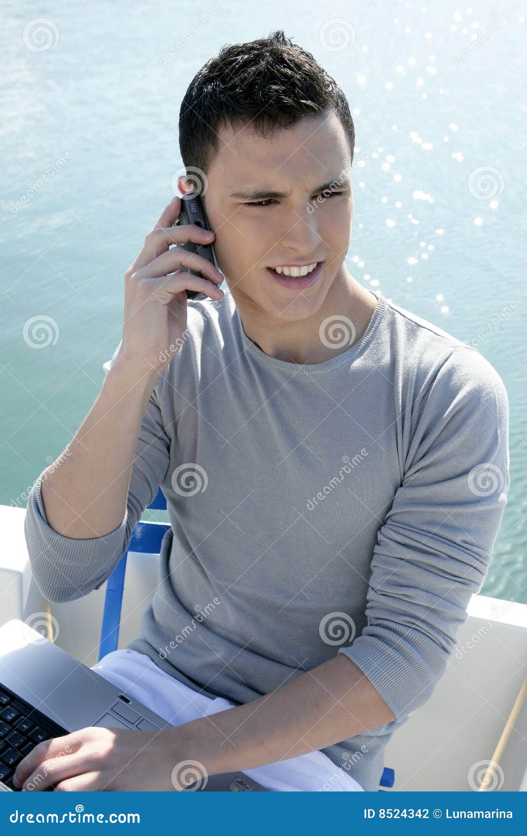 Businessman Working with Computer on a Boat Stock Photo - Image of ...
