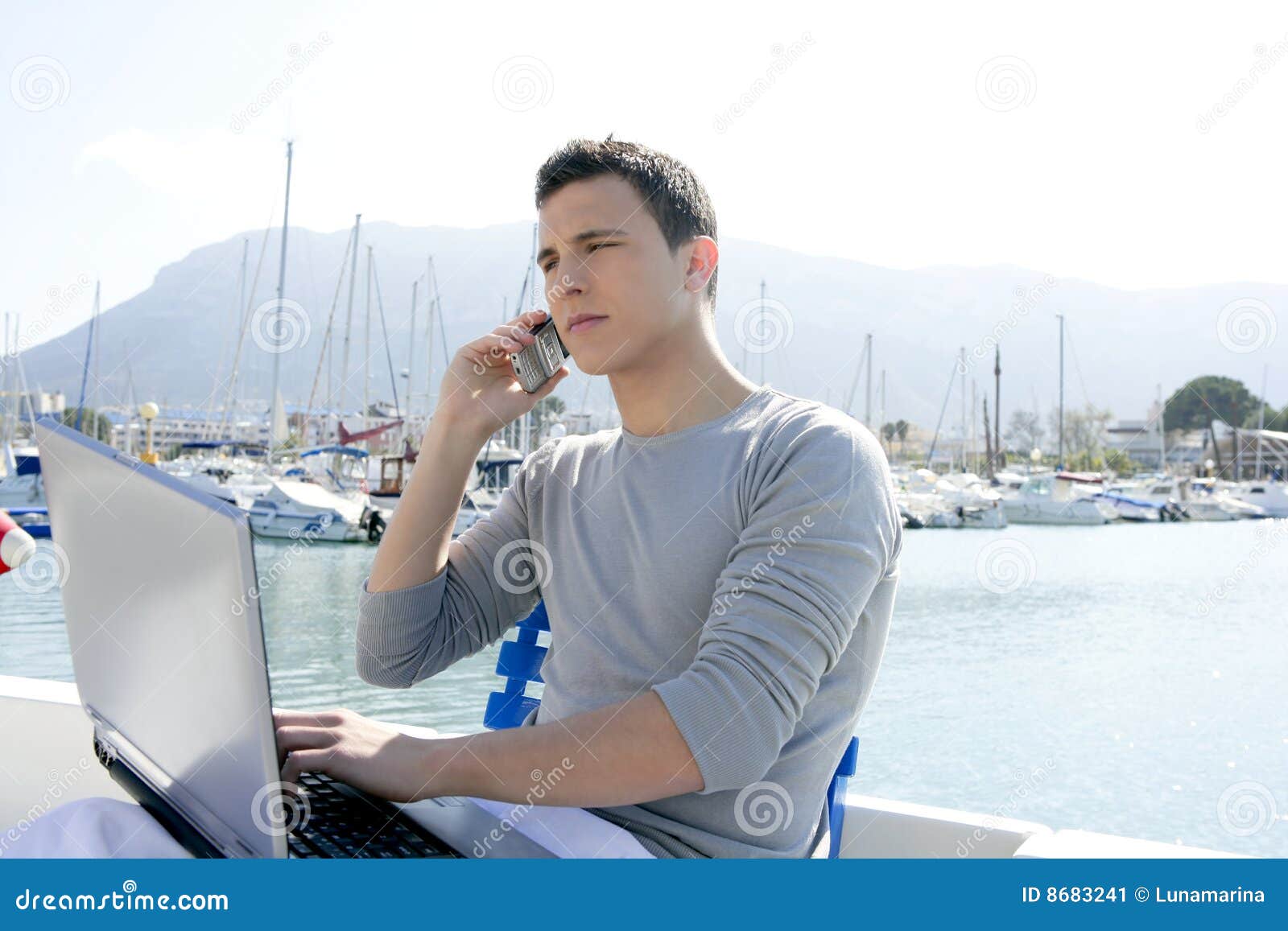 Businessman Working with Computer on a Boat Stock Image - Image of ...