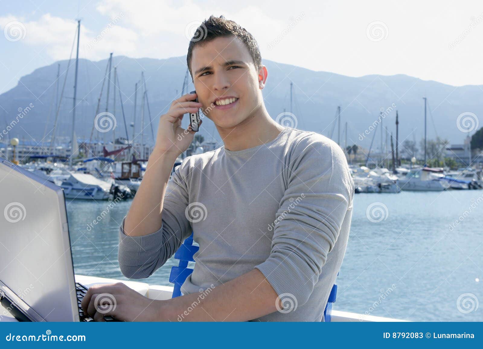 Businessman Working with Computer on a Boat Stock Image - Image of ...