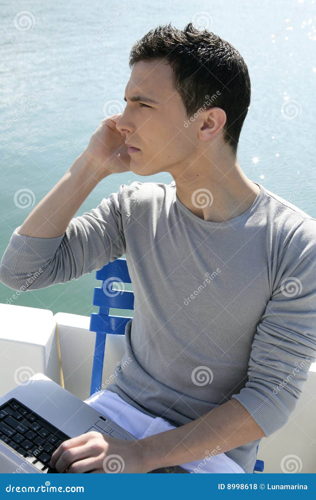 Businessman Working with Computer on a Boat Stock Photo - Image of ...