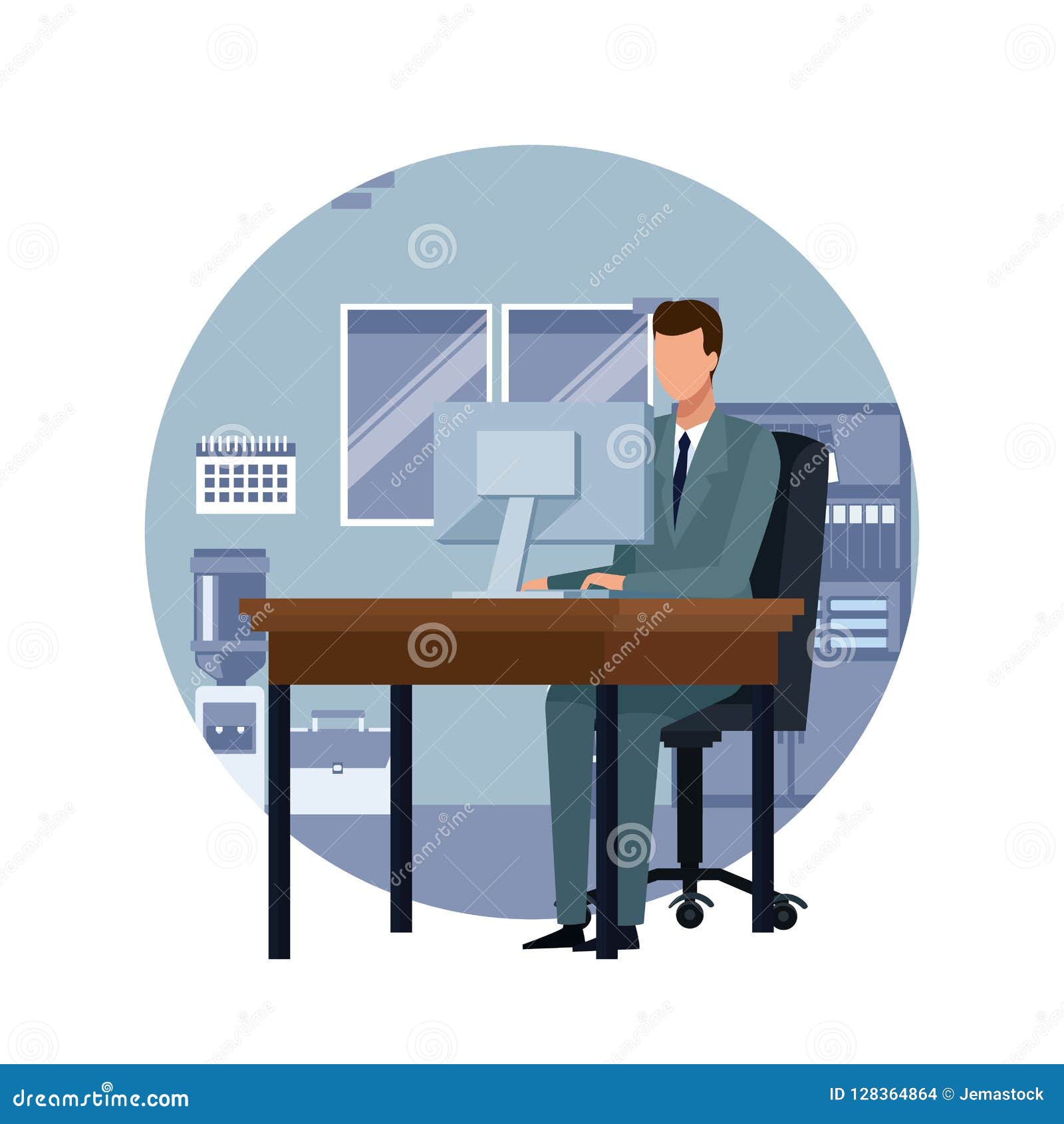 Businessman Working on Computer Cartoon Stock Vector - Illustration of ...