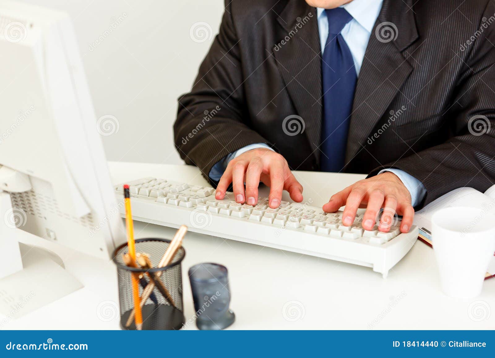 Businessman Working on Computer. Closeup on Hands. Stock Photo - Image ...