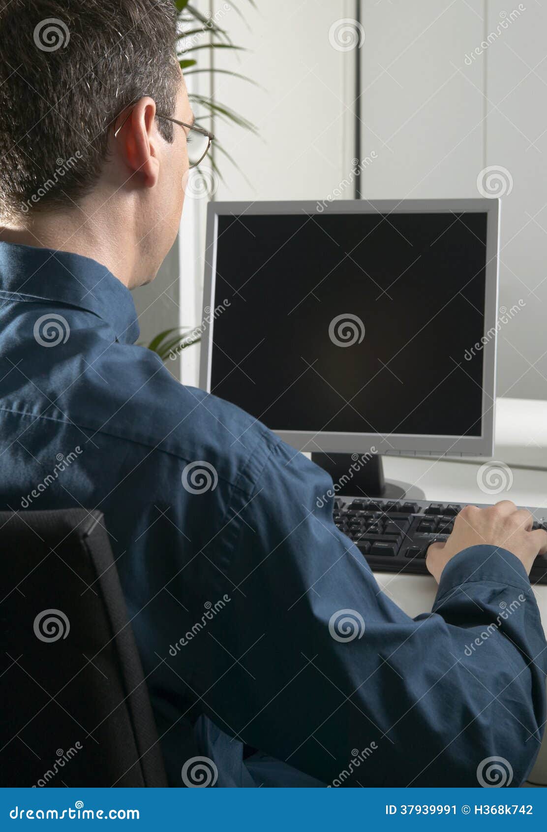 Businessman Working with Computer Stock Image - Image of indoors ...