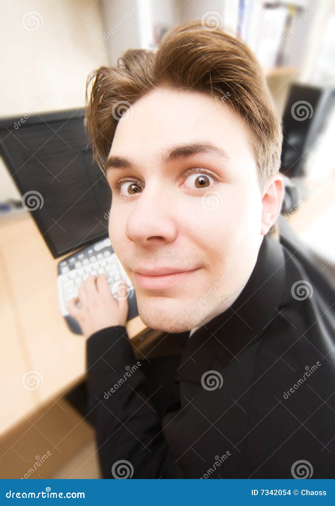 Businessman Working on Computer Funny Portrait Stock Photo - Image of ...
